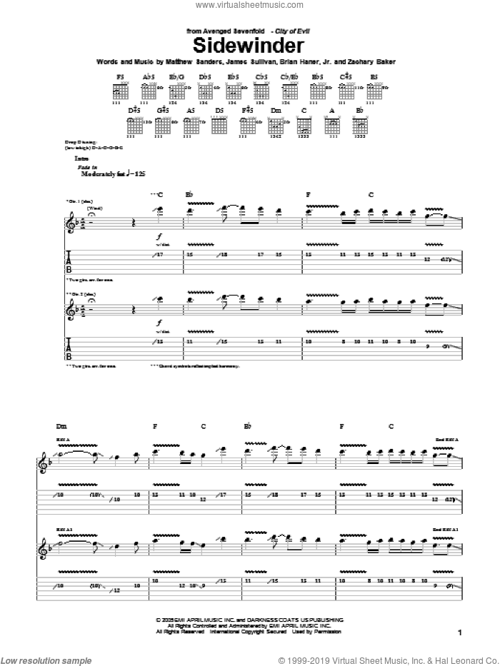 Sidewinder sheet music for guitar (tablature) (PDF)