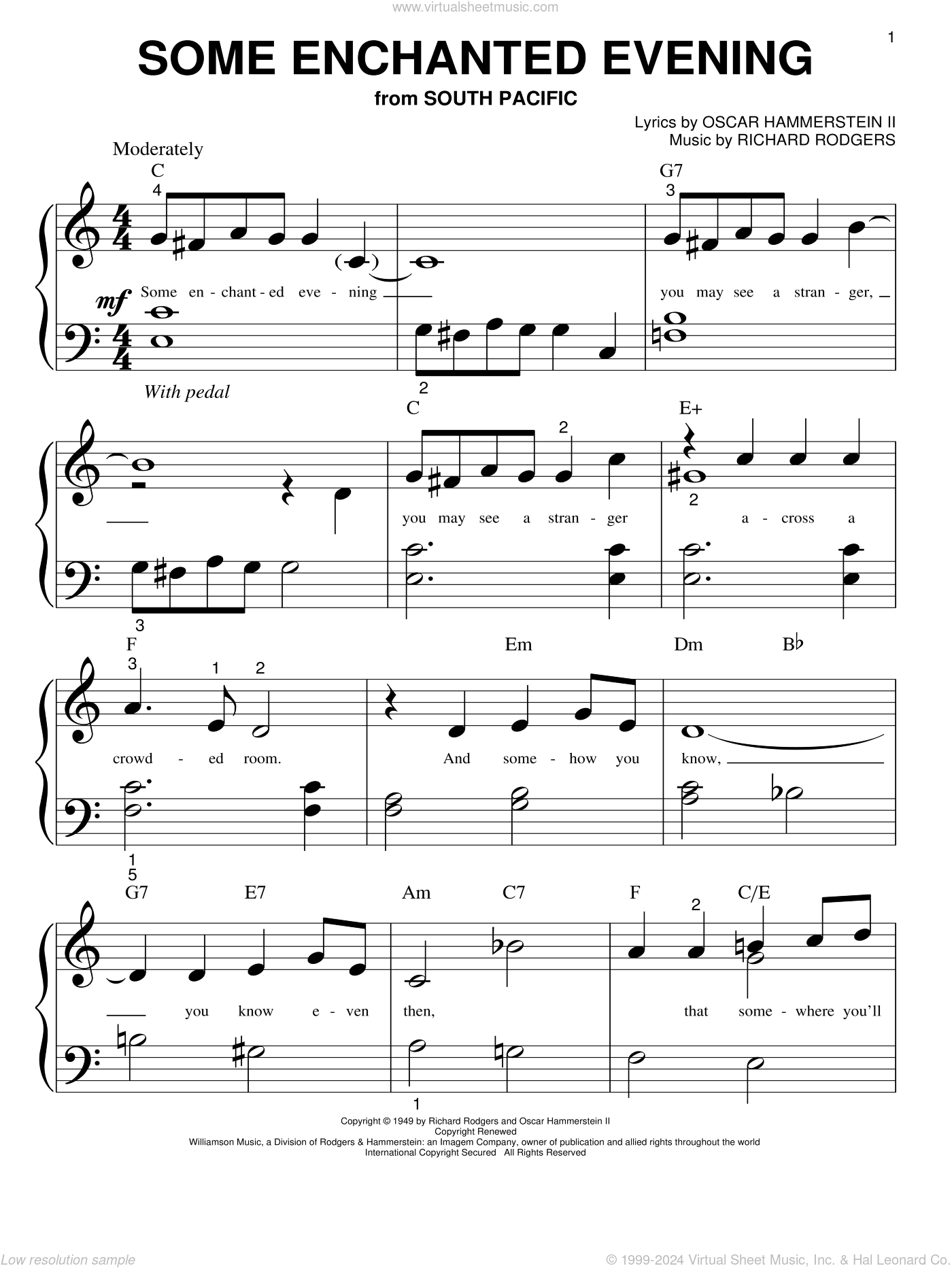 Some Enchanted Evening sheet music for piano solo (big note book)