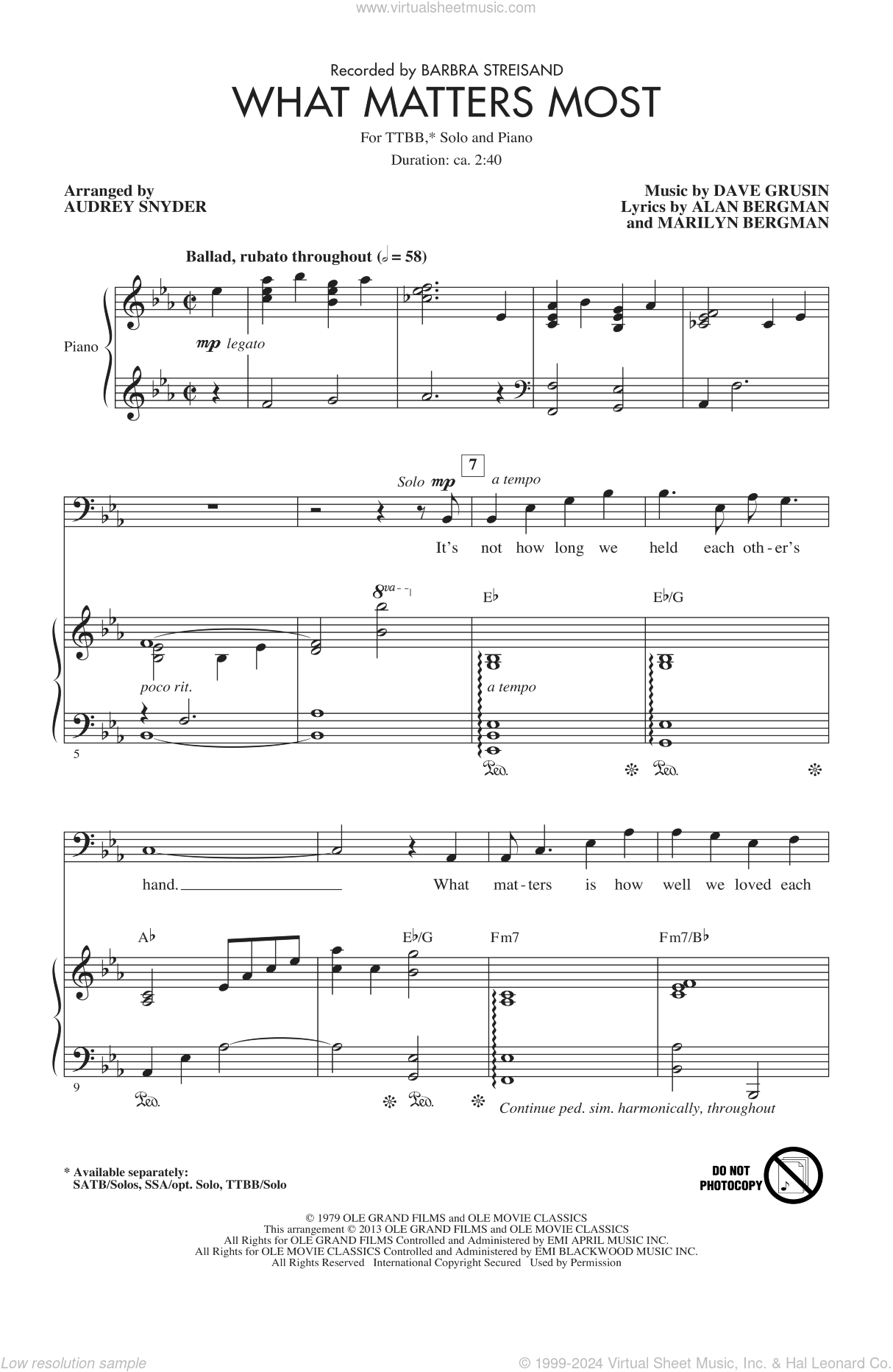 Snyder - What Matters Most sheet music for choir (PDF)