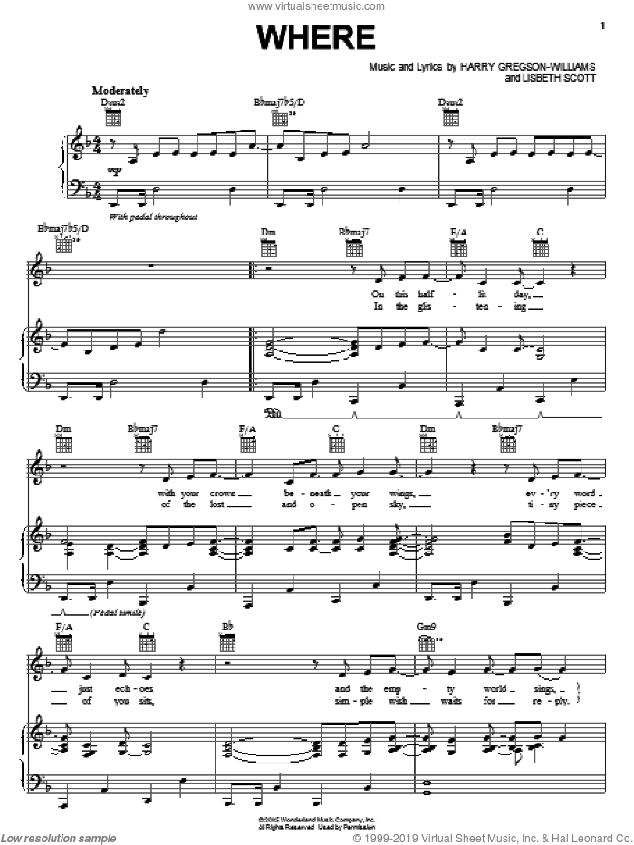Harry Gregson-Williams: Where sheet music for voice, piano or guitar