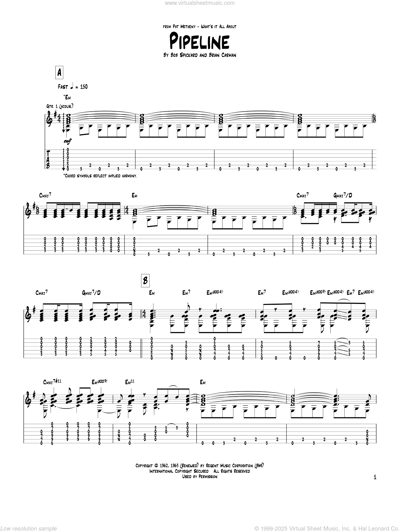 Pipeline sheet music for guitar (tablature) (PDF)