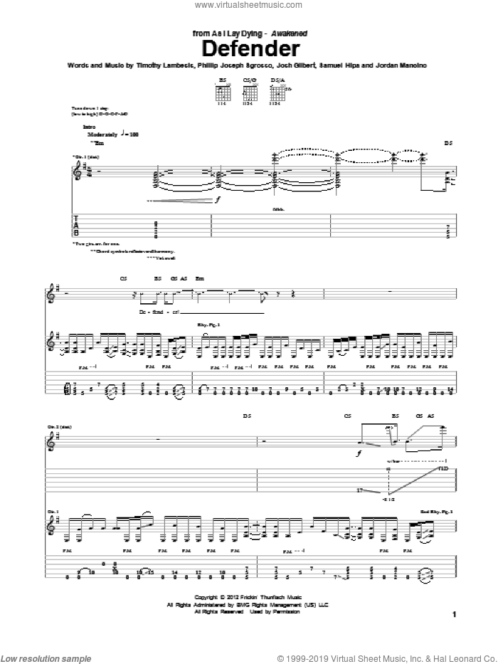 Defender sheet music for guitar (tablature) (PDF)