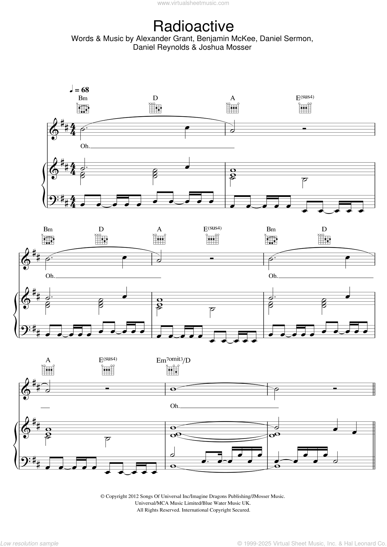 Radioactive sheet music for voice, piano or guitar v2