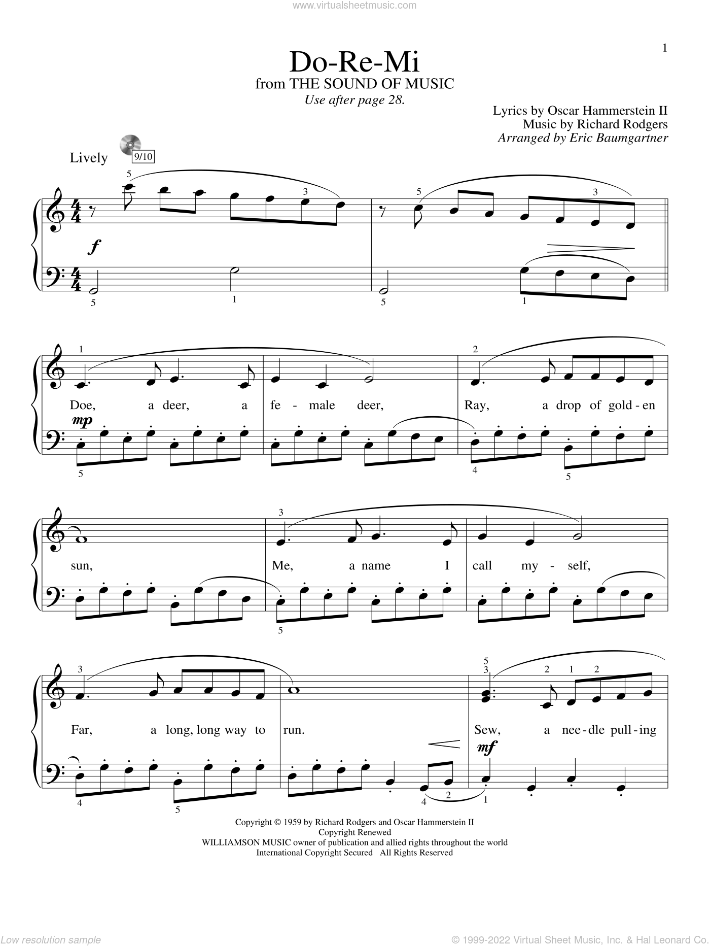 Do-Re-Mi sheet music for piano solo (elementary) (PDF)