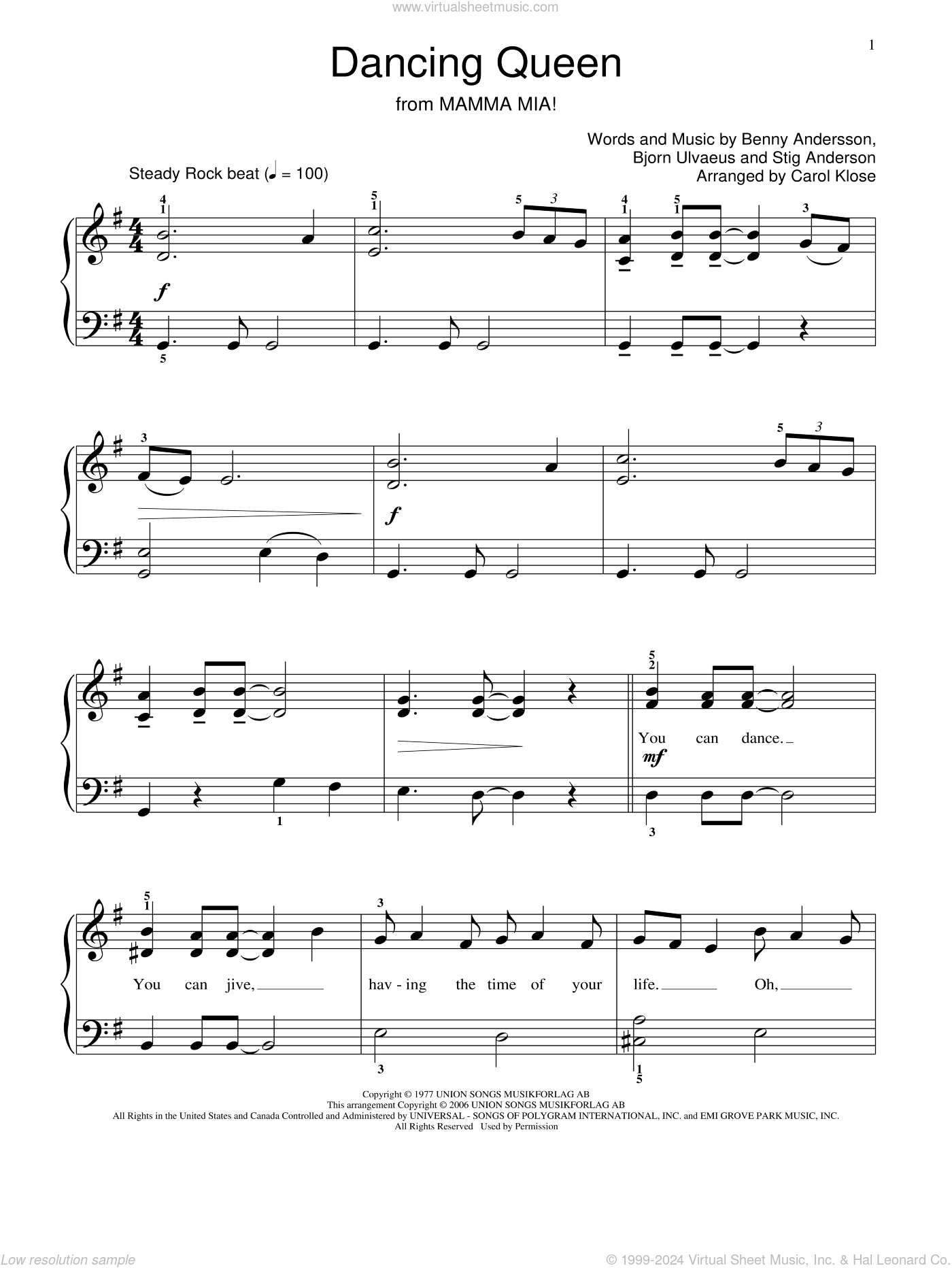 Dancing Queen sheet music (beginner version 2) for piano solo (elementary)