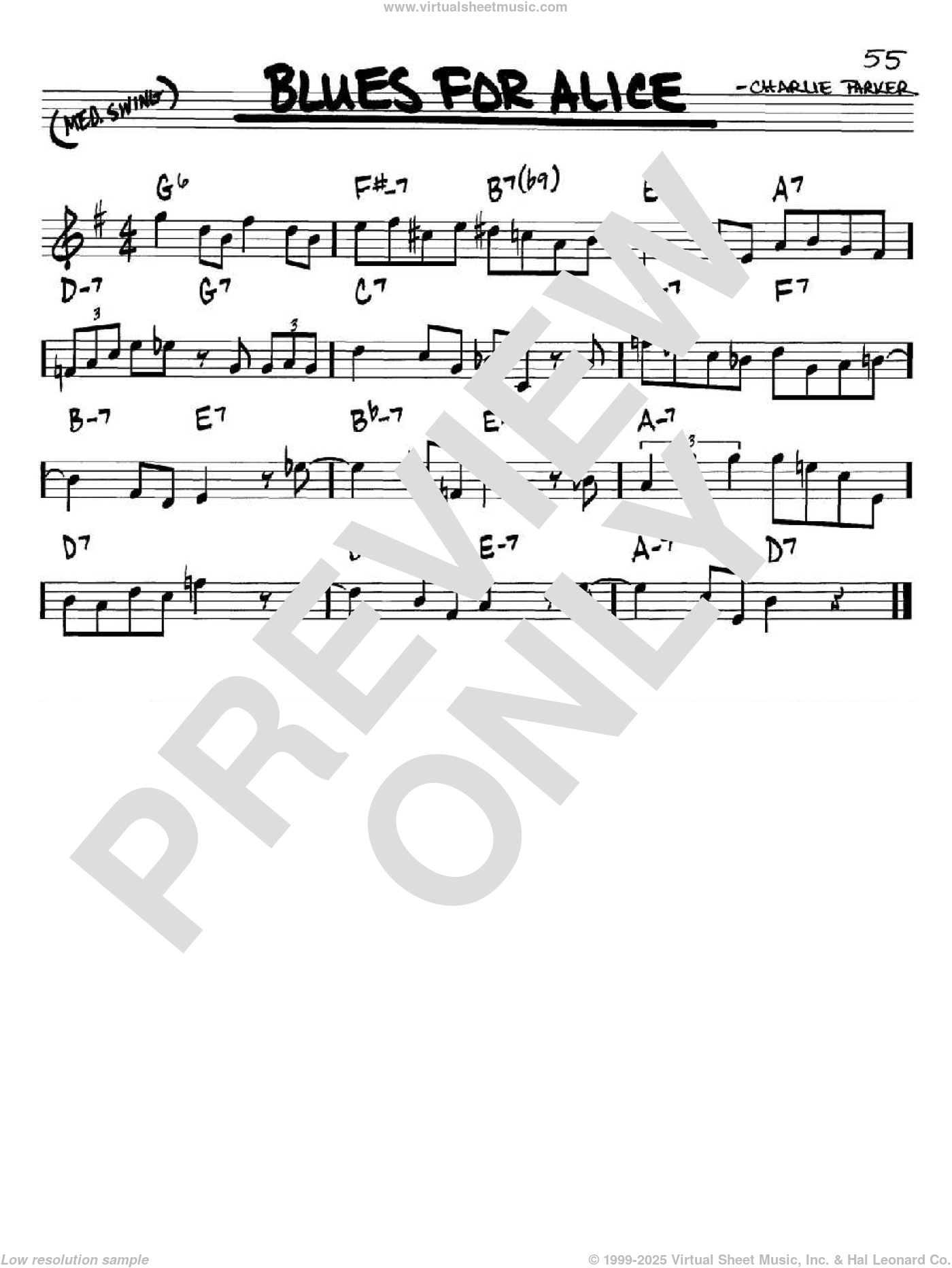 Blues For Alice sheet music (real book - melody and chords) (in Bb)