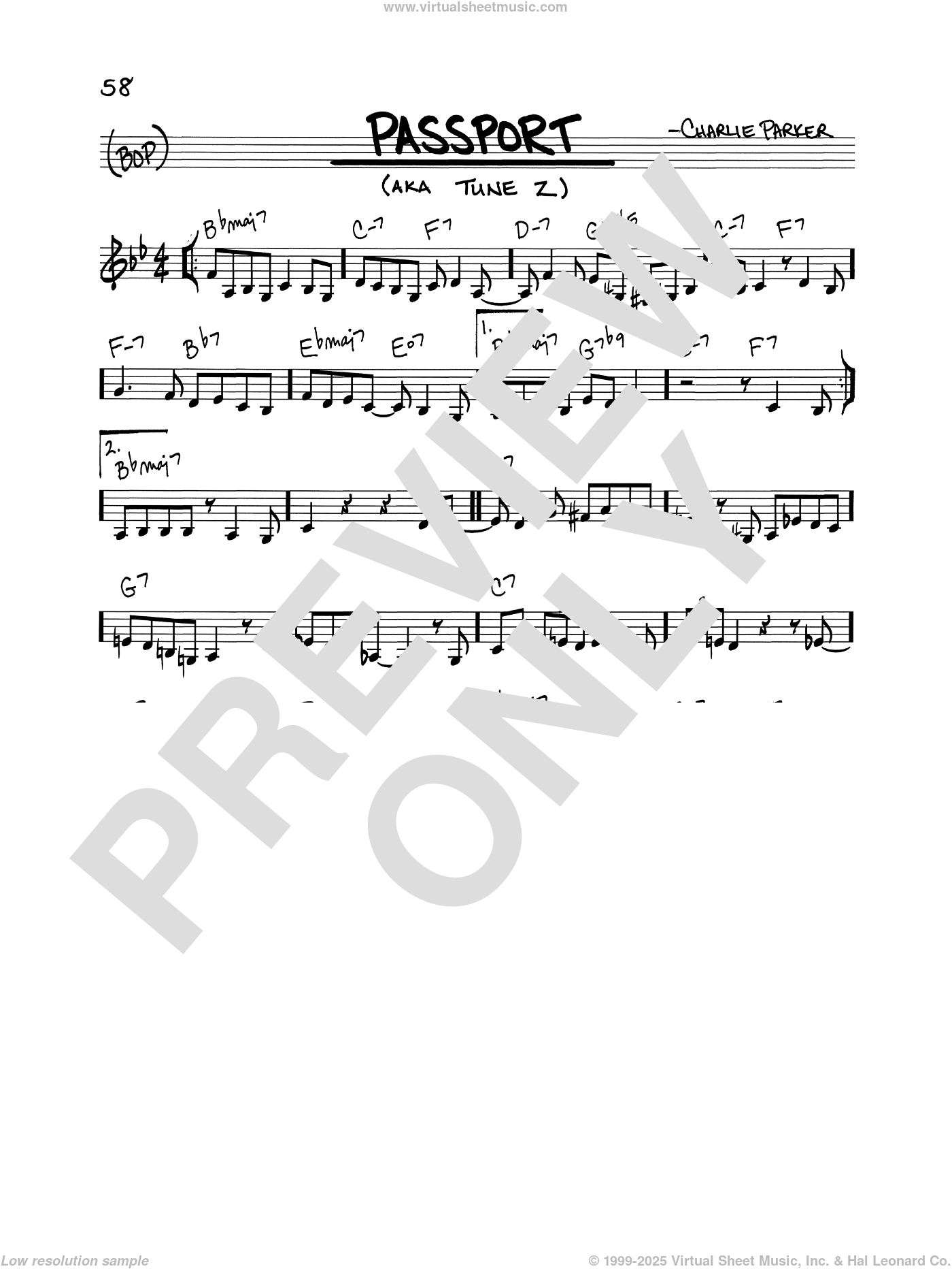Passport sheet music (real book - melody and chords) (in C) (PDF)