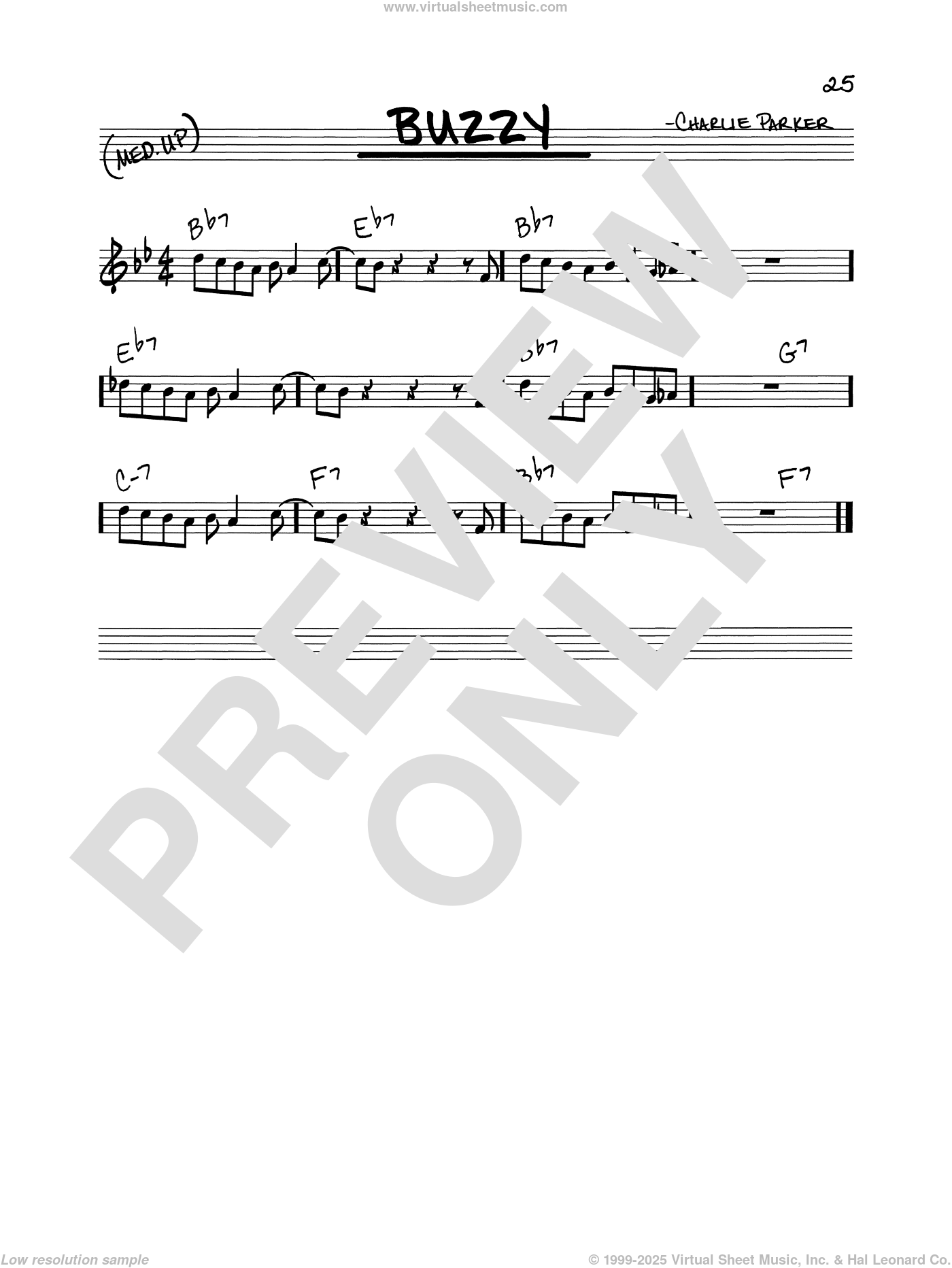 Buzzy sheet music (real book - melody and chords) (in C) (PDF)