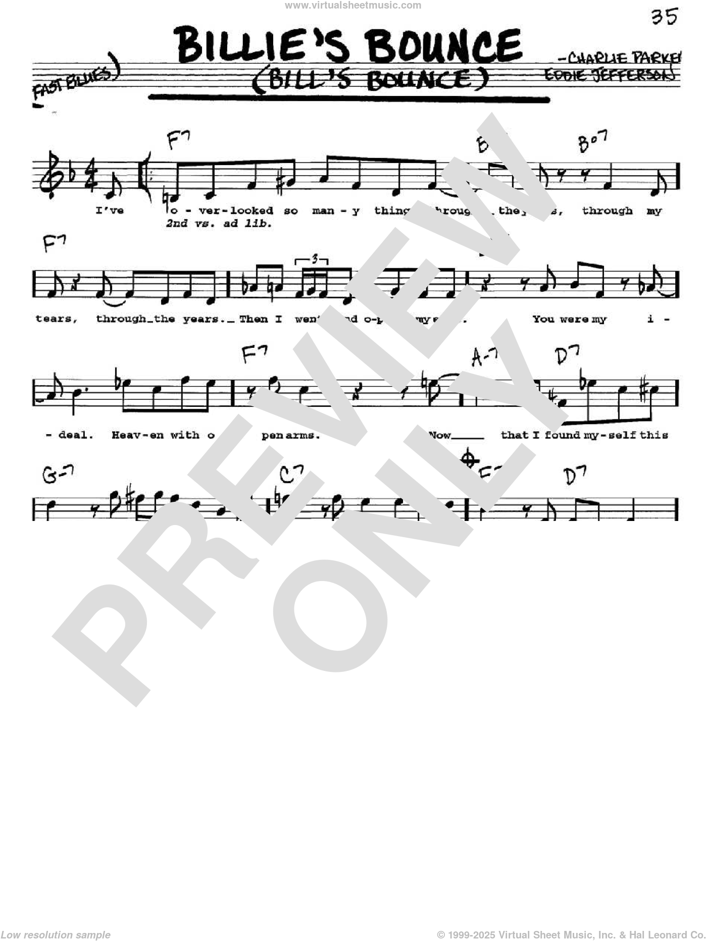 Billie's Bounce (Bill's Bounce) sheet music (real book with lyrics)