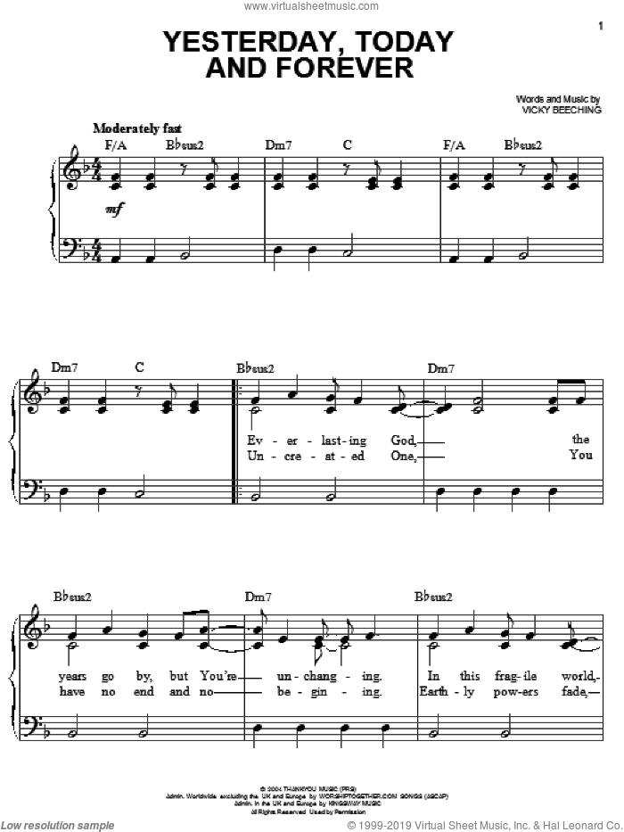 Yesterday, Today And Forever sheet music for piano solo (PDF)