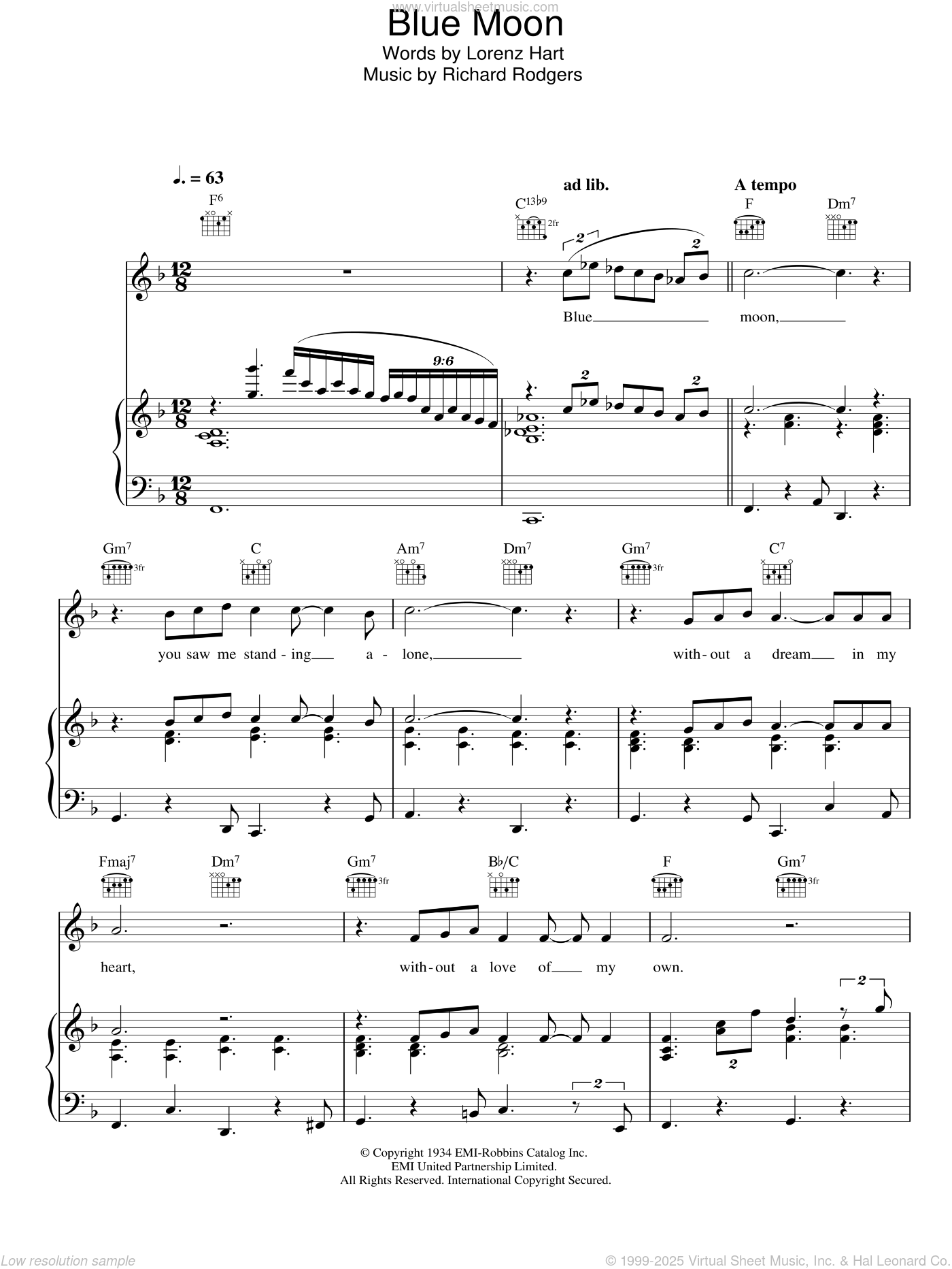 Mel Torme: Blue Moon sheet music for voice, piano or guitar (PDF)