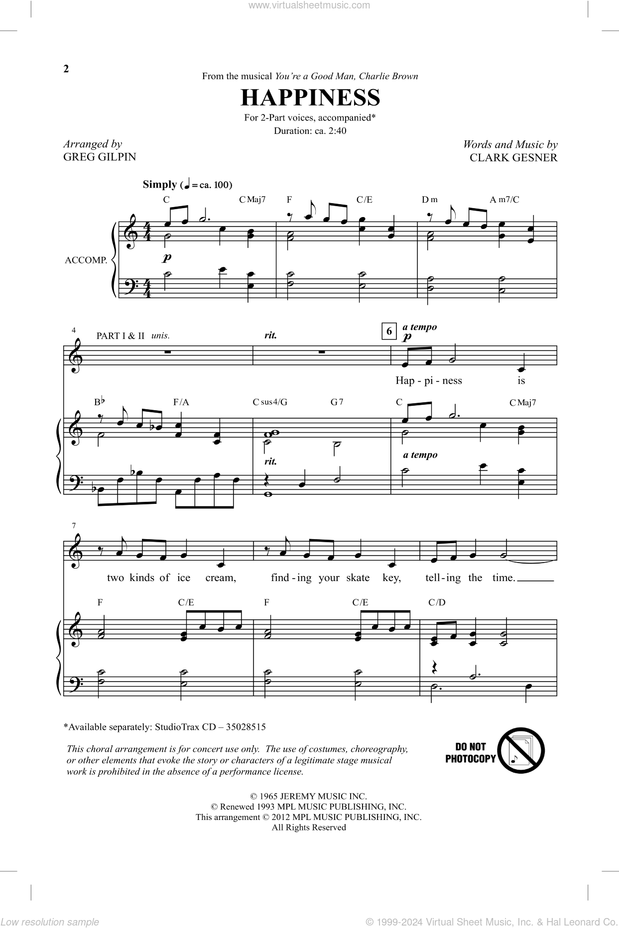 Happiness sheet music for choir (2-Part) (PDF)