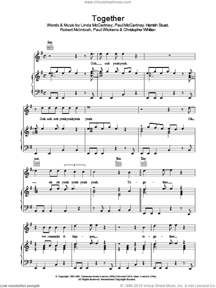 Paul McCartney: Together sheet music for voice, piano or guitar