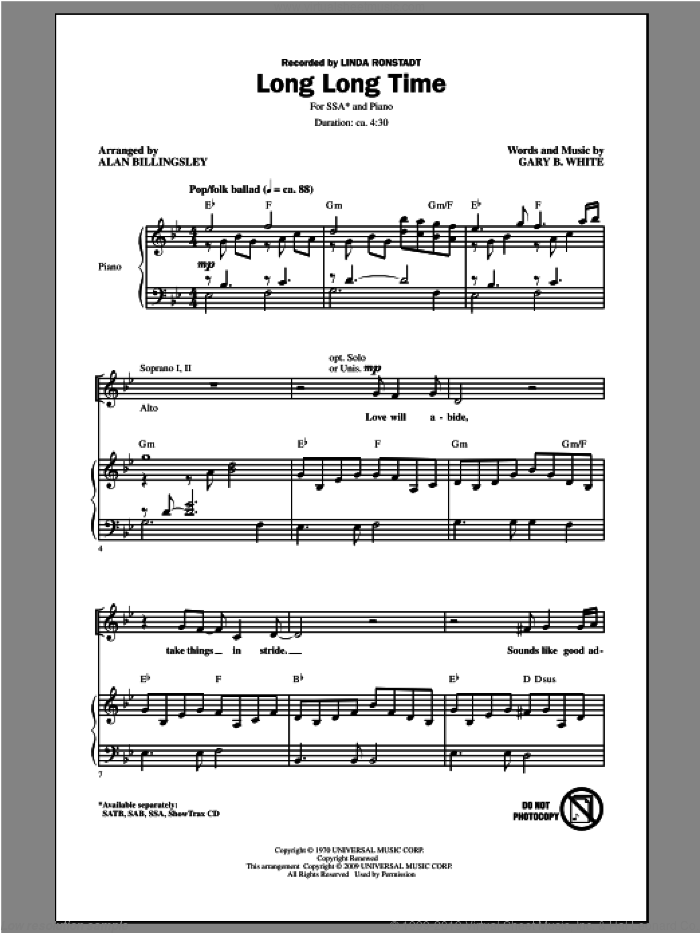 Long Long Time sheet music for choir (SSA: soprano, alto) (PDF)