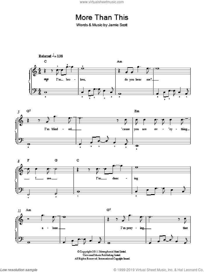 More Than This, (easy) sheet music for piano solo (PDF)
