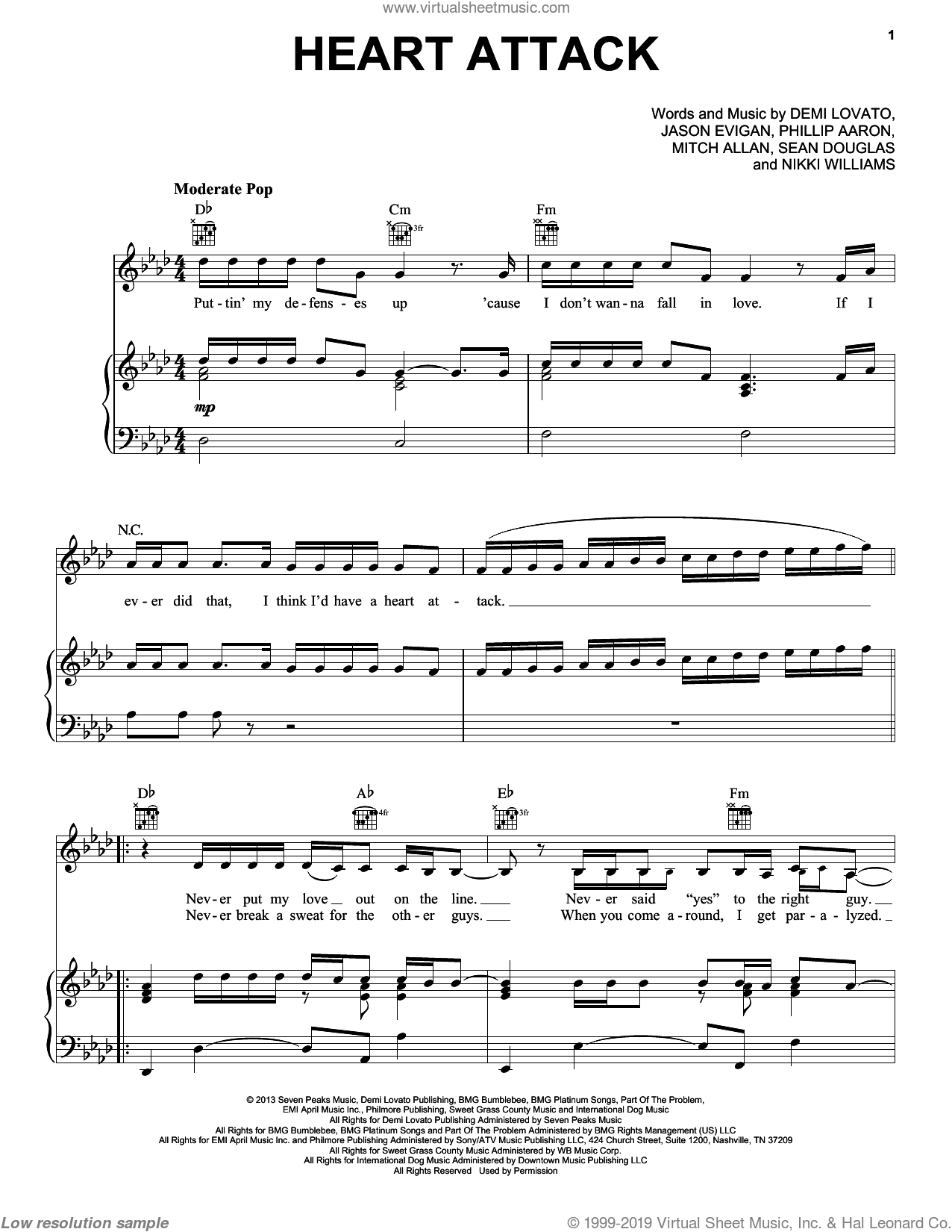 Heart Attack sheet music for voice, piano or guitar (PDF)