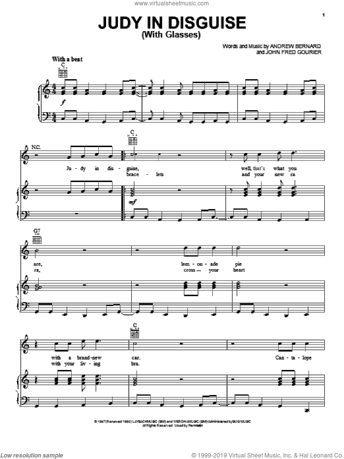 Judy In Disguise (With Glasses) sheet music for voice, piano or guitar