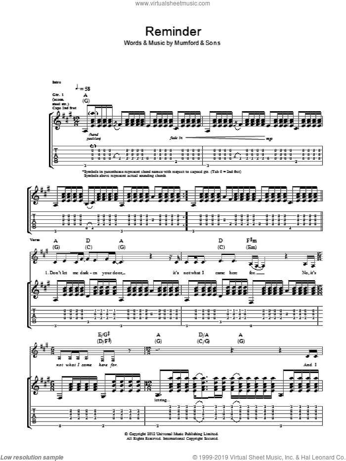 Reminder sheet music for guitar (tablature) (PDF)