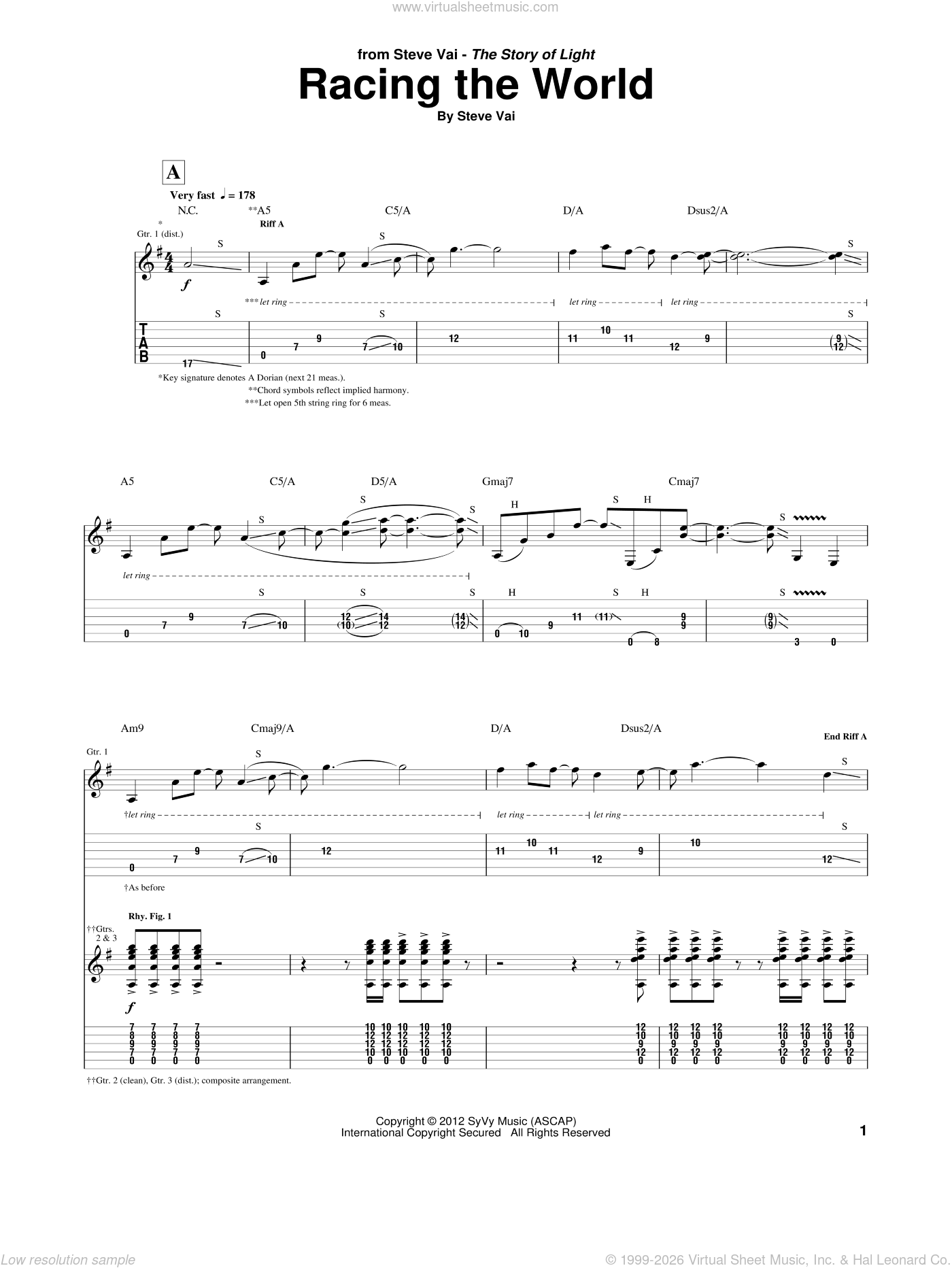 Racing The World sheet music for guitar (tablature) (PDF)