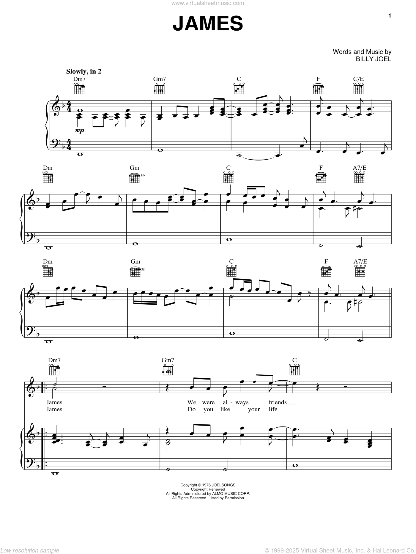 James sheet music for voice, piano or guitar (PDF-interactive)