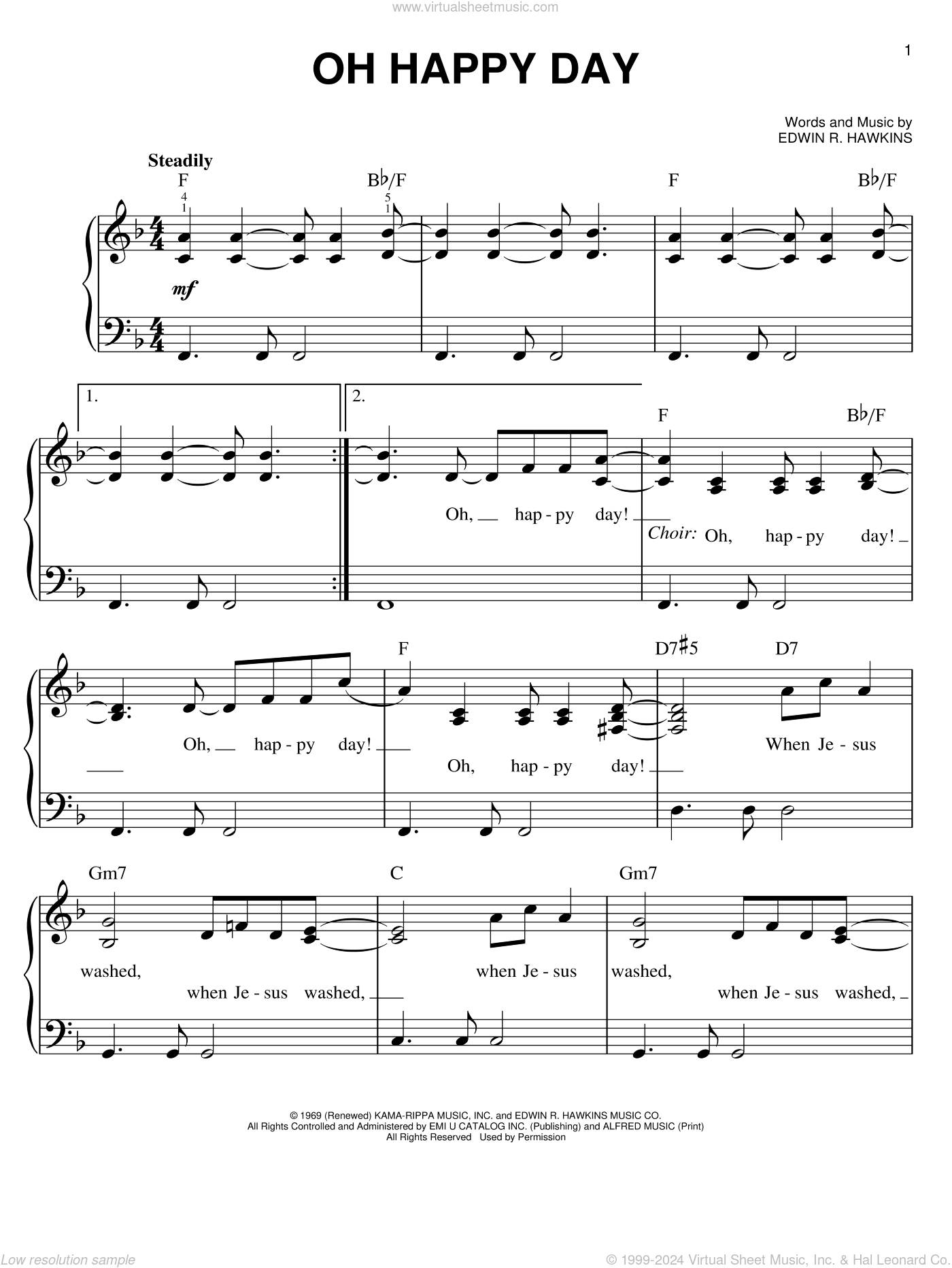 Oh Happy Day sheet music for piano solo (PDF-interactive)