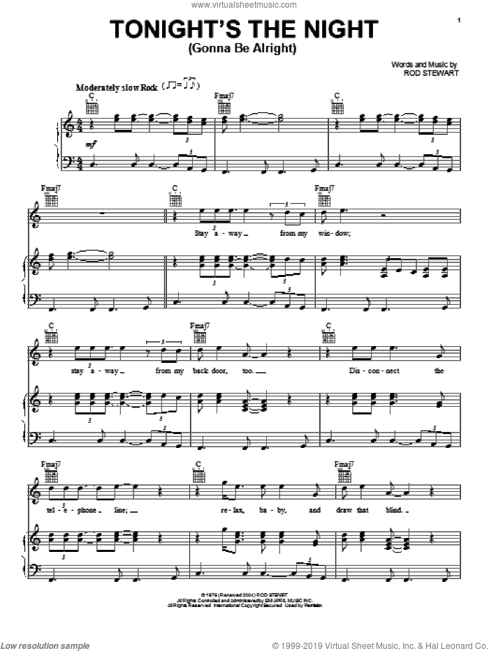Tonight's The Night (Gonna Be Alright) sheet music for voice, piano or ...