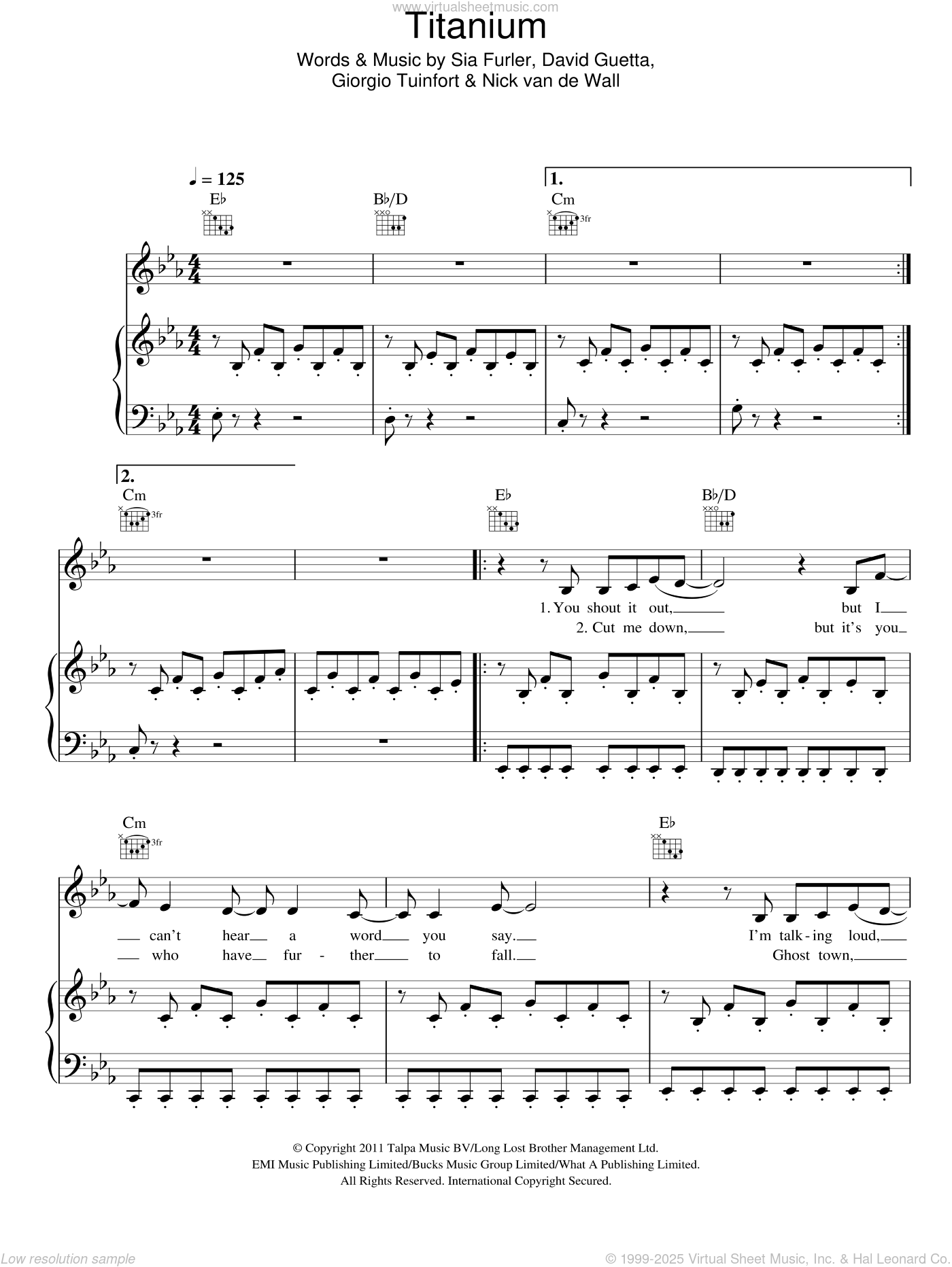 Titanium sheet music for voice, piano or guitar (PDF-interactive)