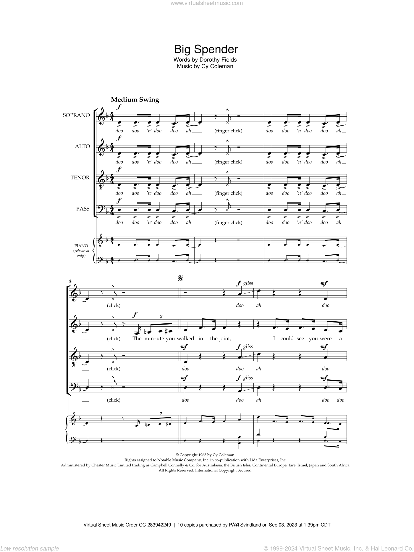 Big Spender (from Sweet Charity) sheet music for choir (PDF)