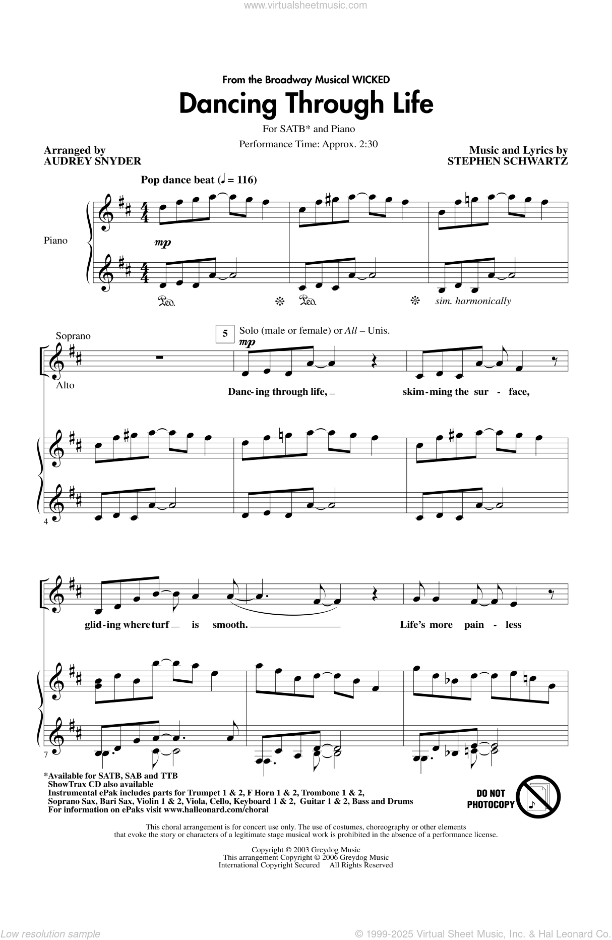 Dancing Through Life (from Wicked) sheet music for choir (SATB: soprano ...