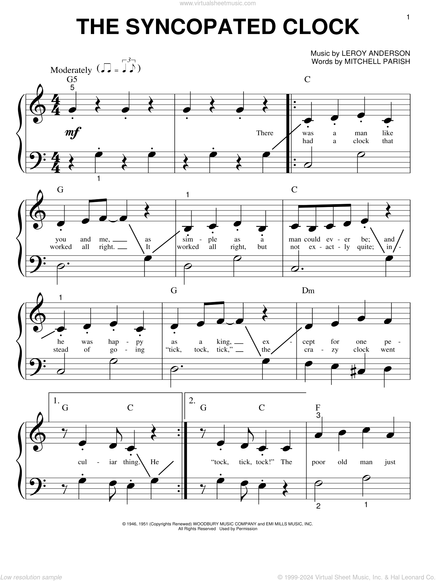 The Syncopated Clock sheet music for piano solo (big note book)