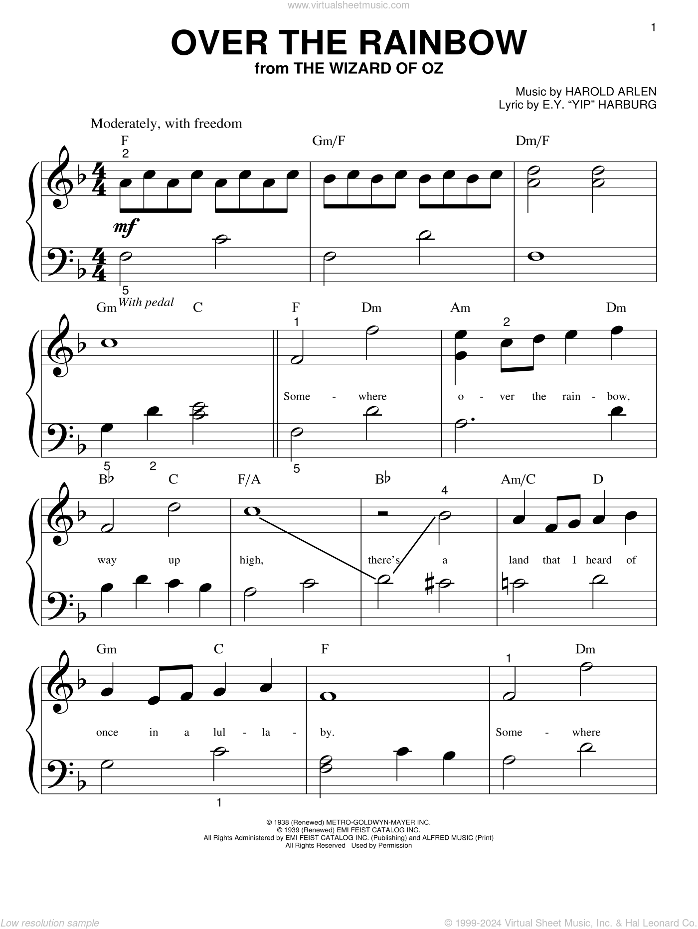 Over The Rainbow sheet music for piano solo (big note book) (PDF)