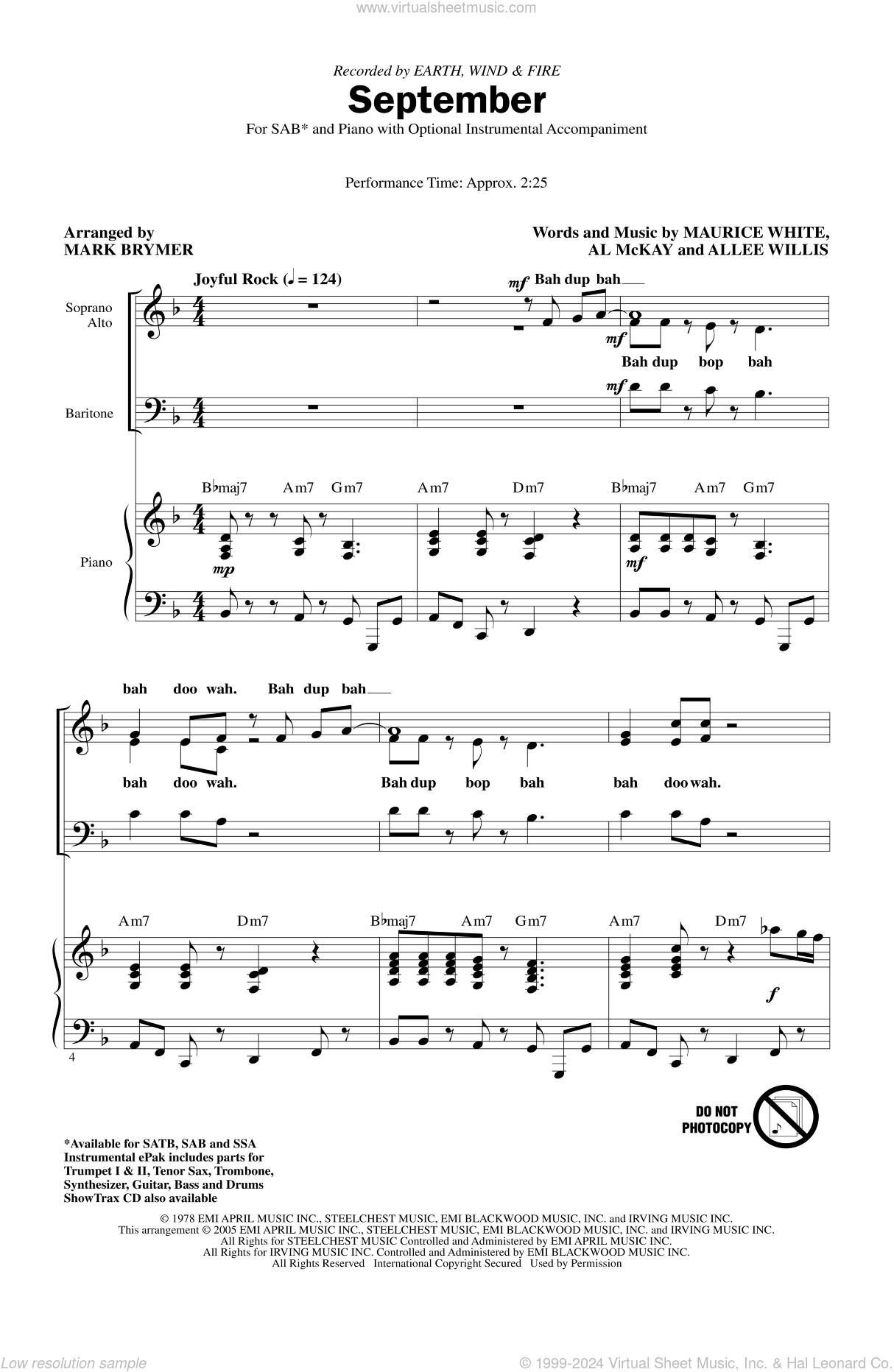 September (arr. Mark Brymer) sheet music for choir (SAB: soprano, alto ...