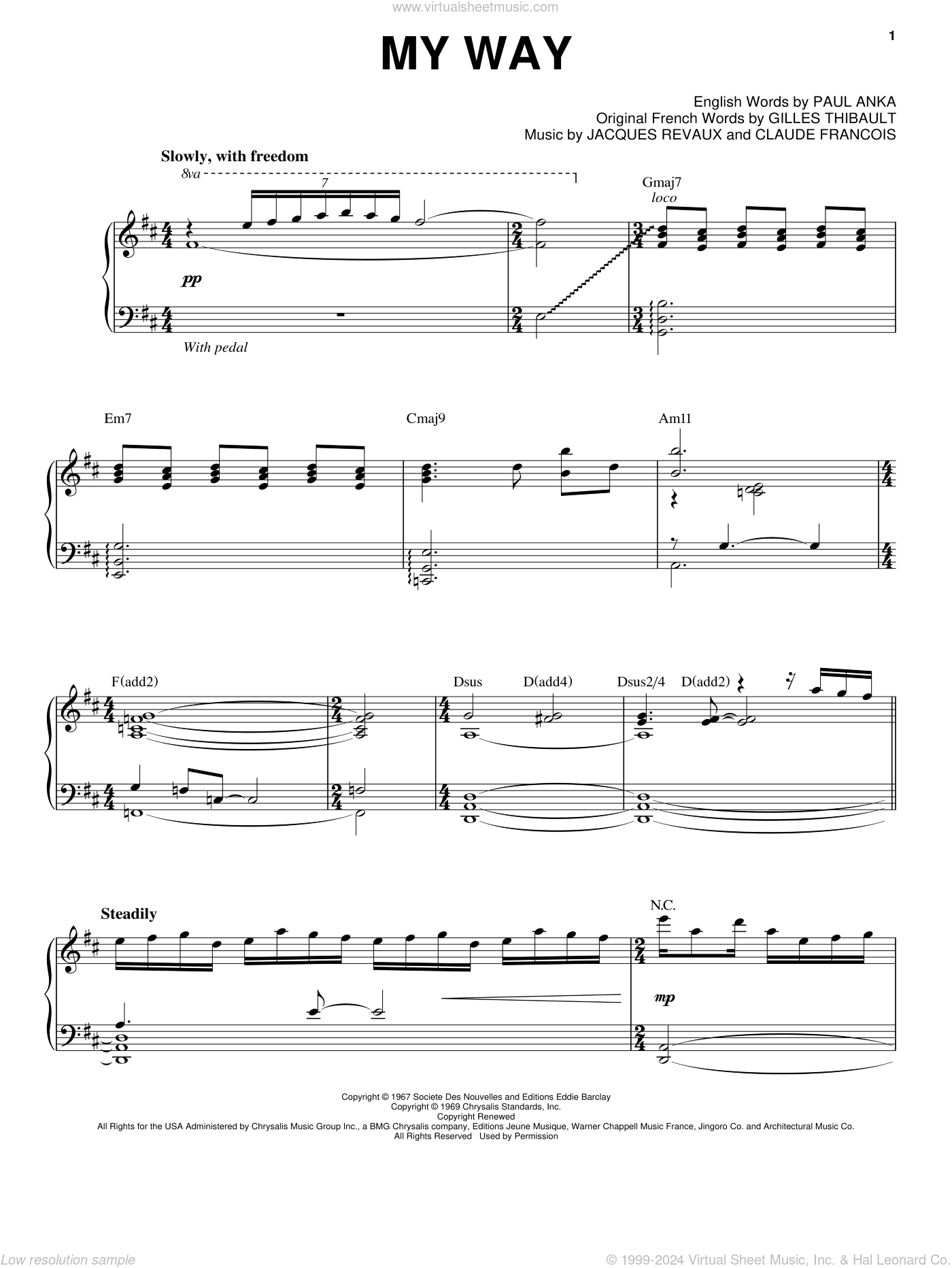 My Way sheet music for voice and piano (PDF-interactive)