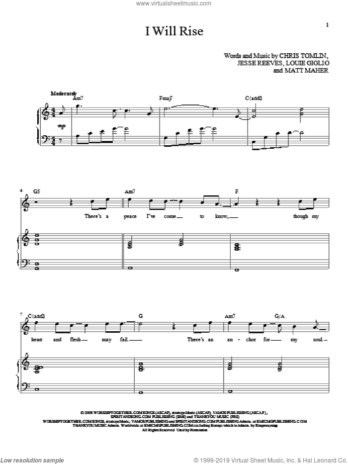 I Will Rise sheet music for voice and piano (High Voice) (PDF)