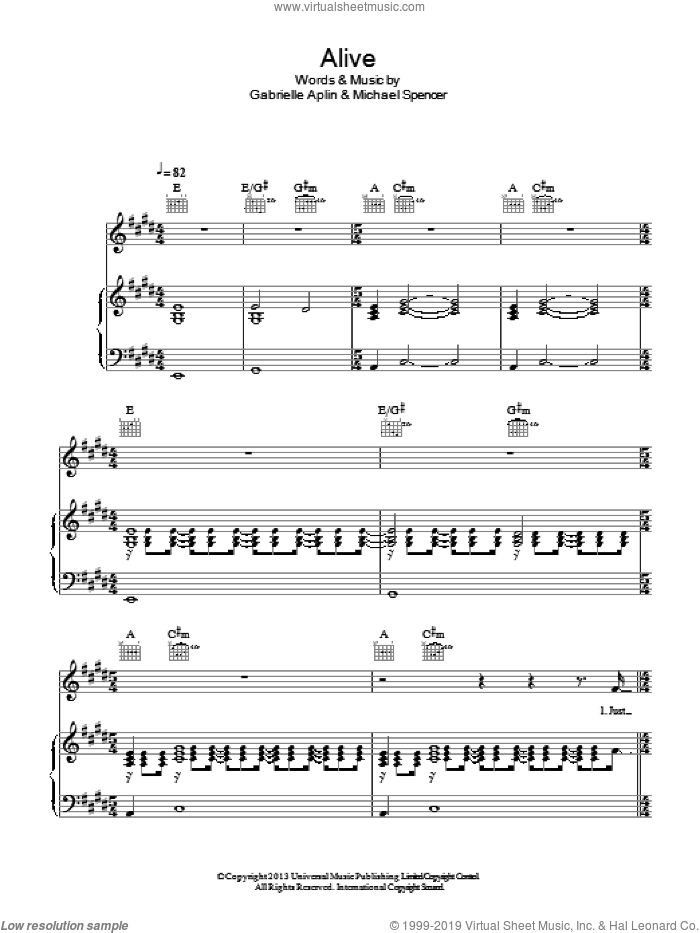 Gabrielle Aplin: Alive sheet music for voice, piano or guitar