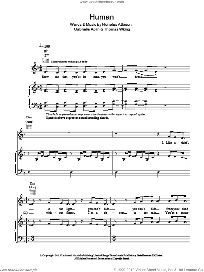 Gabrielle Aplin: Human sheet music for voice, piano or guitar