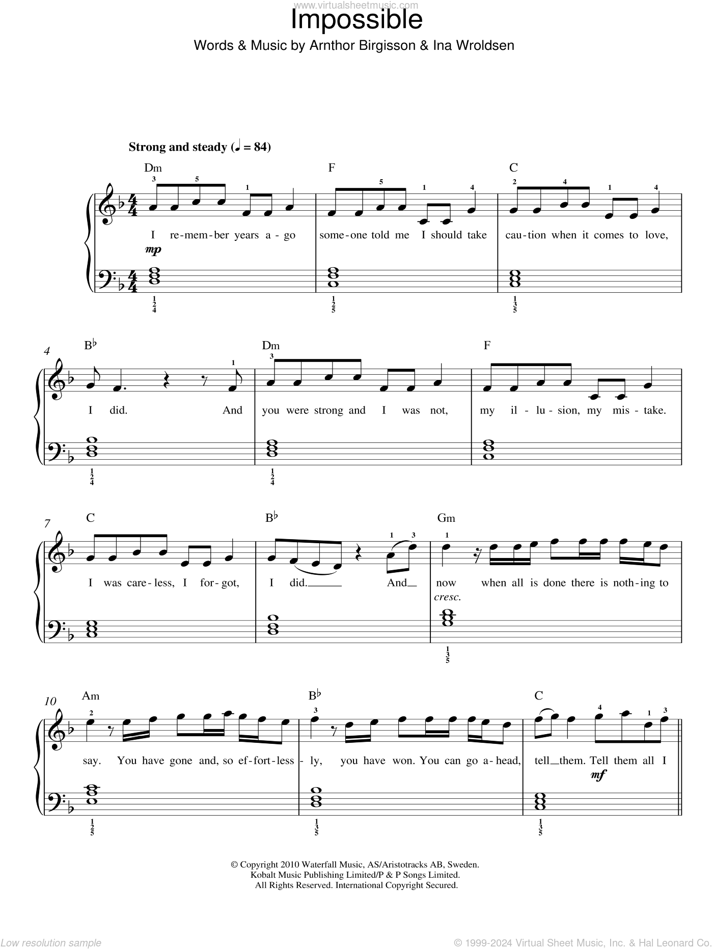 Impossible sheet music for piano solo (PDF-interactive)