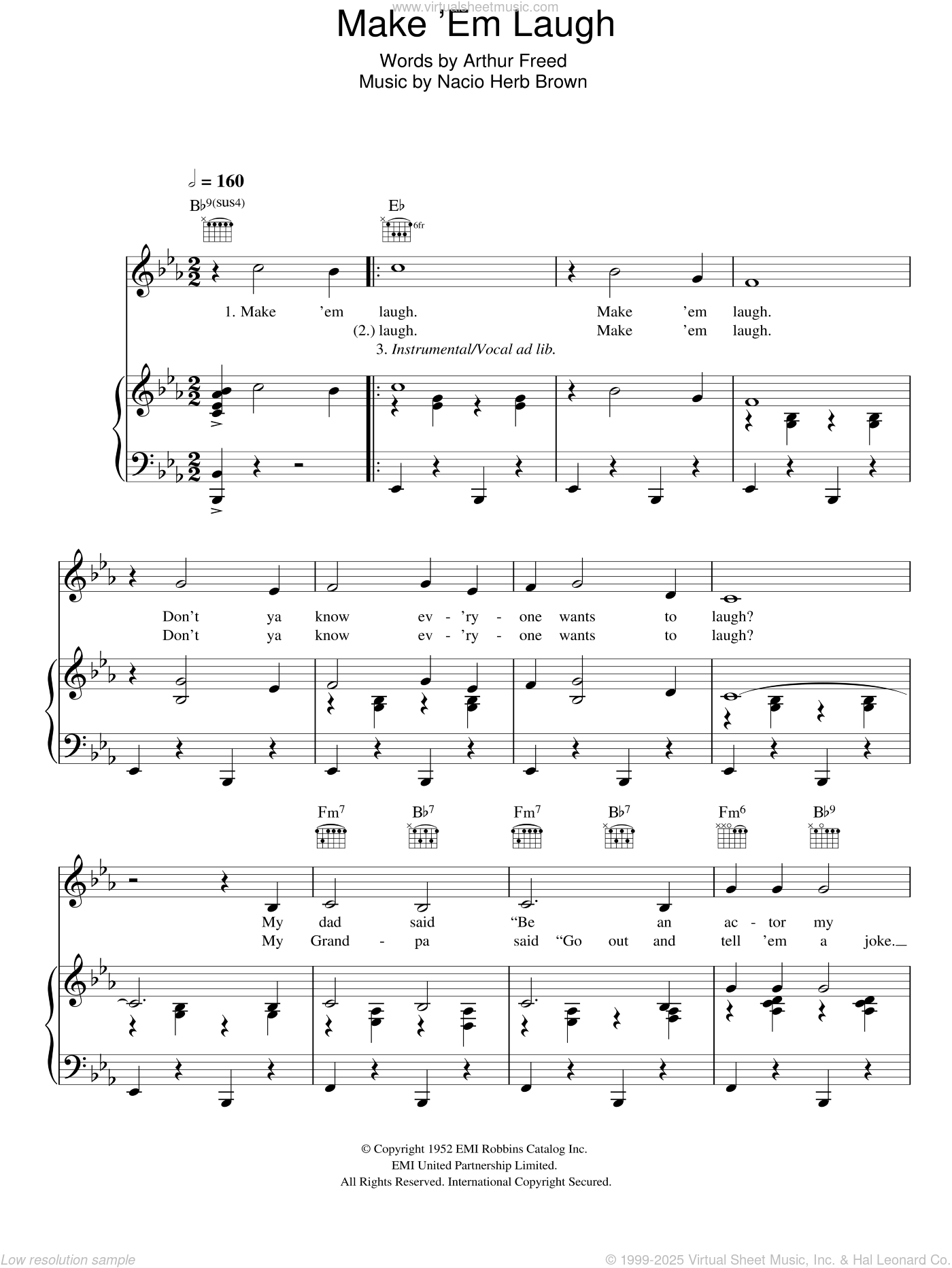 Make 'Em Laugh sheet music for voice, piano or guitar (PDF)