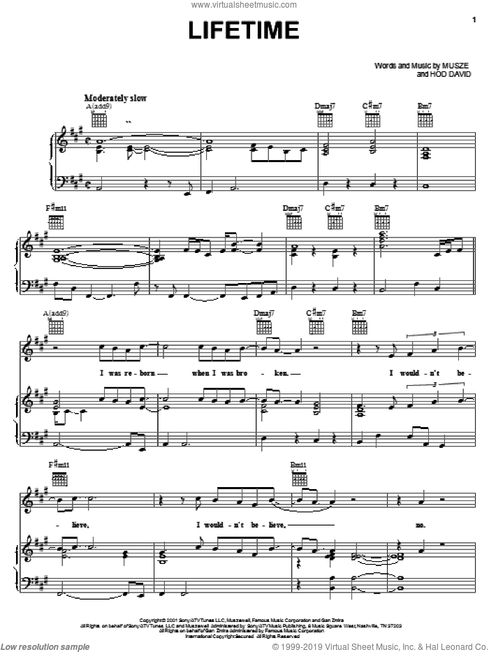 Lifetime sheet music for voice, piano or guitar (PDF-interactive)