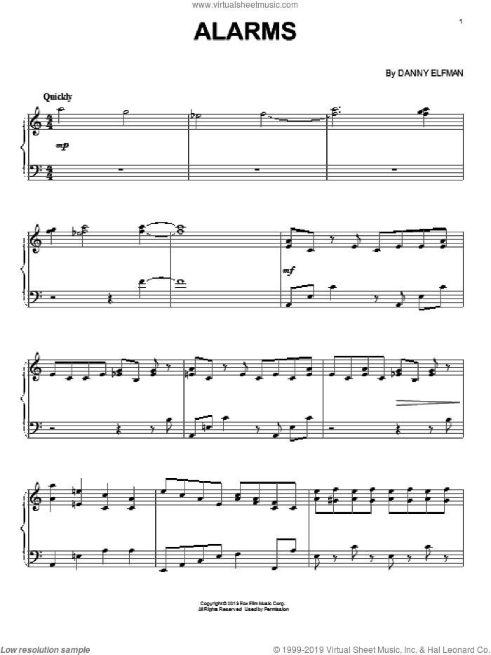 Alarms sheet music for piano solo (PDF)