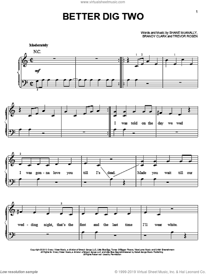 Better Dig Two sheet music for piano solo (PDF-interactive)