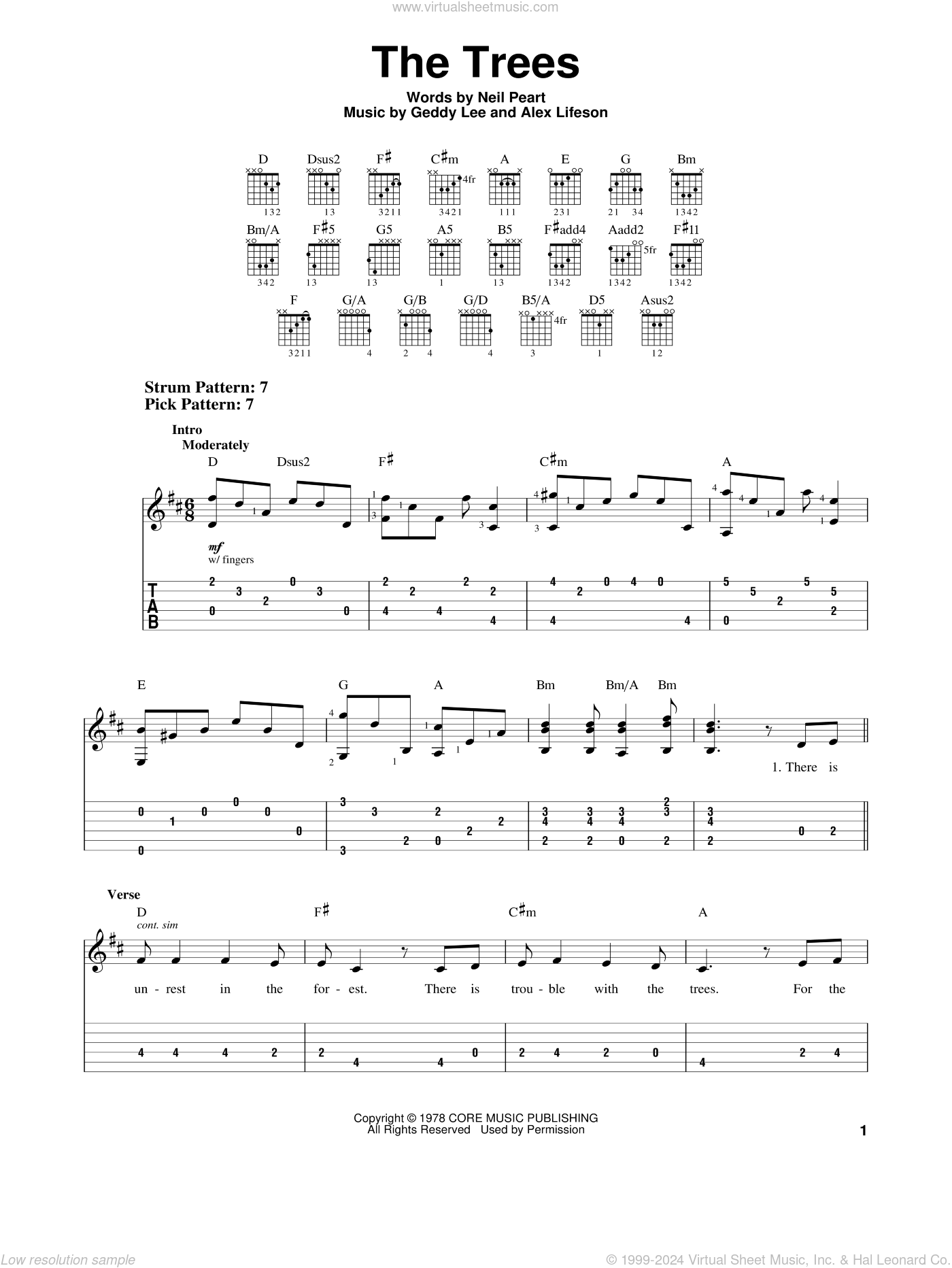 The Trees sheet music for guitar solo (easy tablature) (PDF)