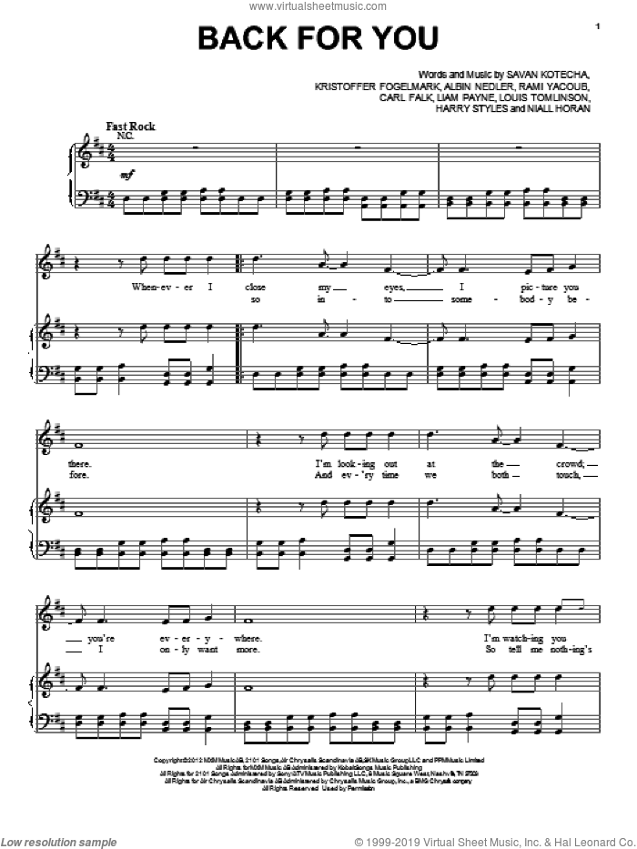 Back For You sheet music for voice, piano or guitar (PDF)