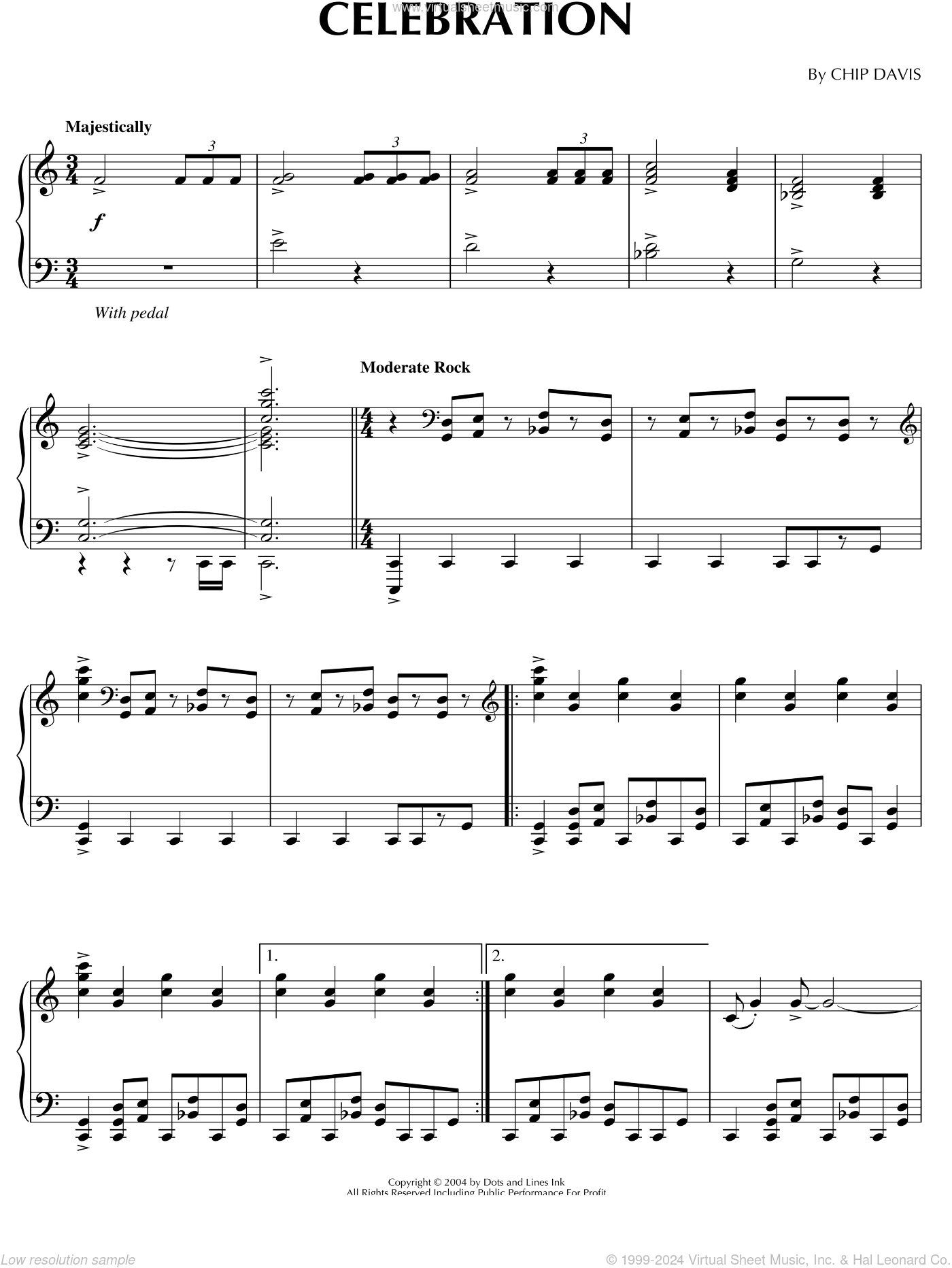 Celebration sheet music for piano solo (PDF-interactive)