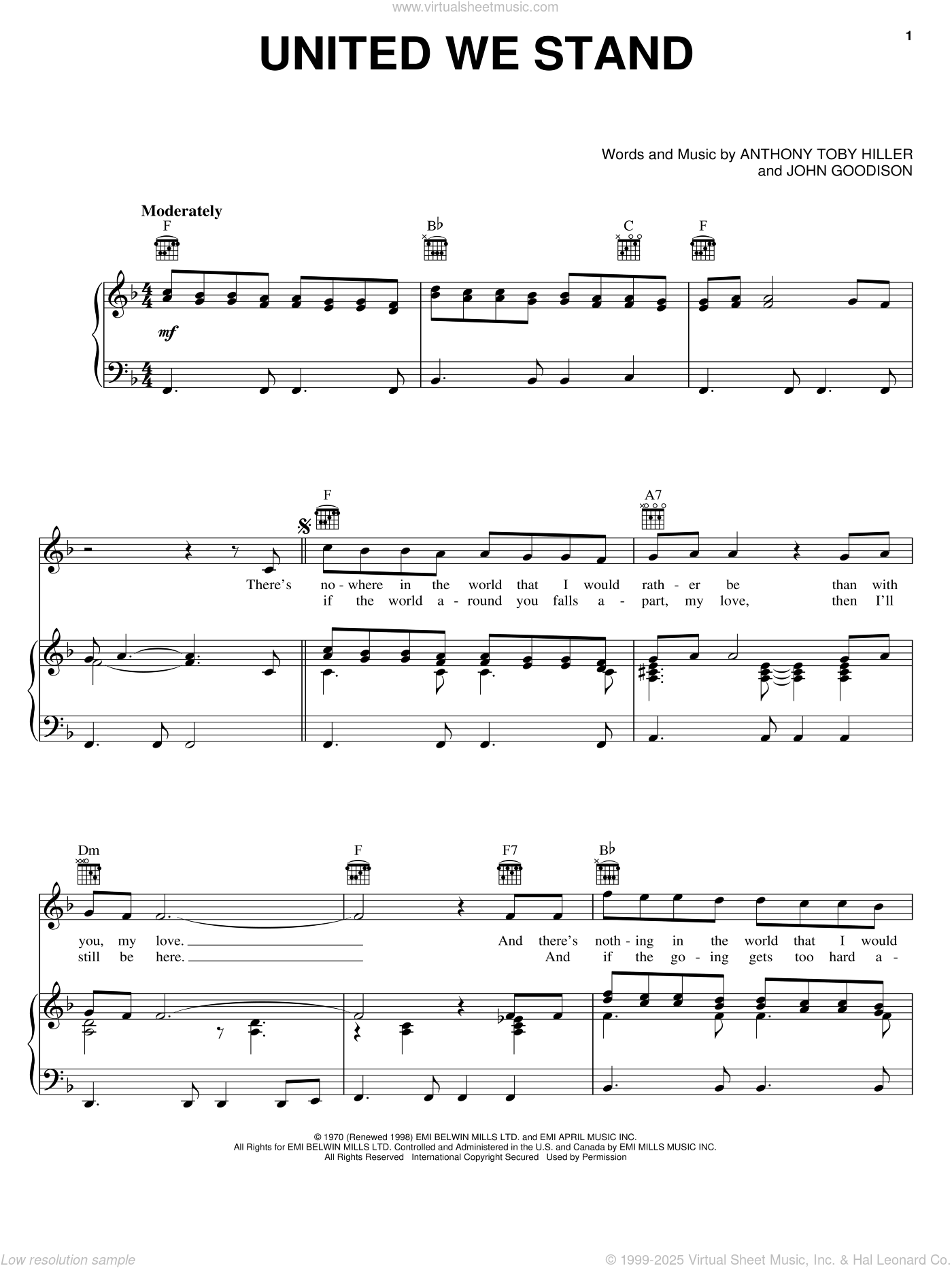 United We Stand sheet music for voice, piano or guitar (PDF)