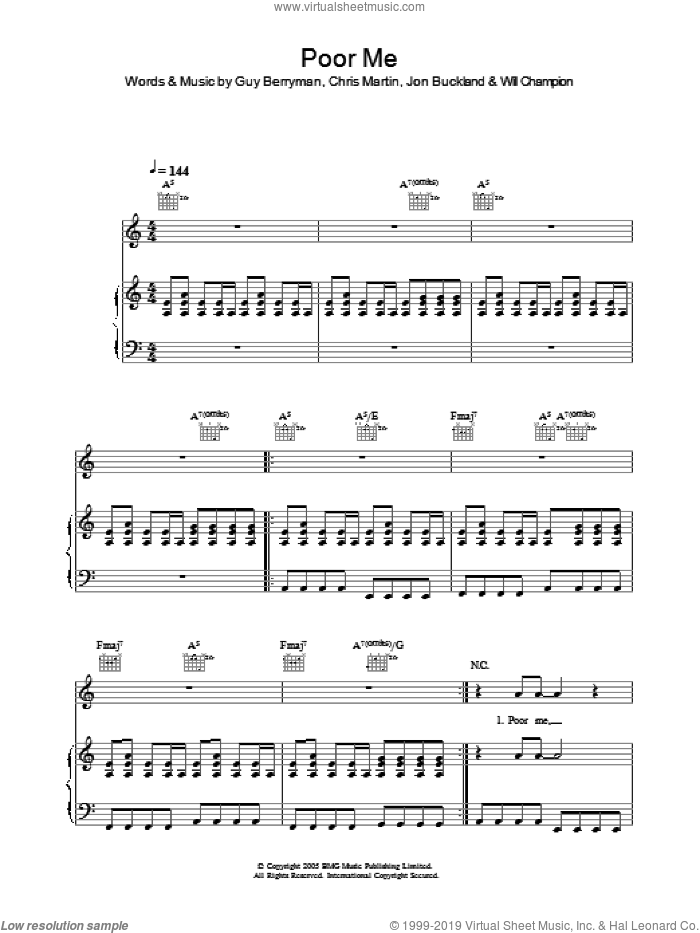 Poor Me sheet music for voice, piano or guitar (PDF)