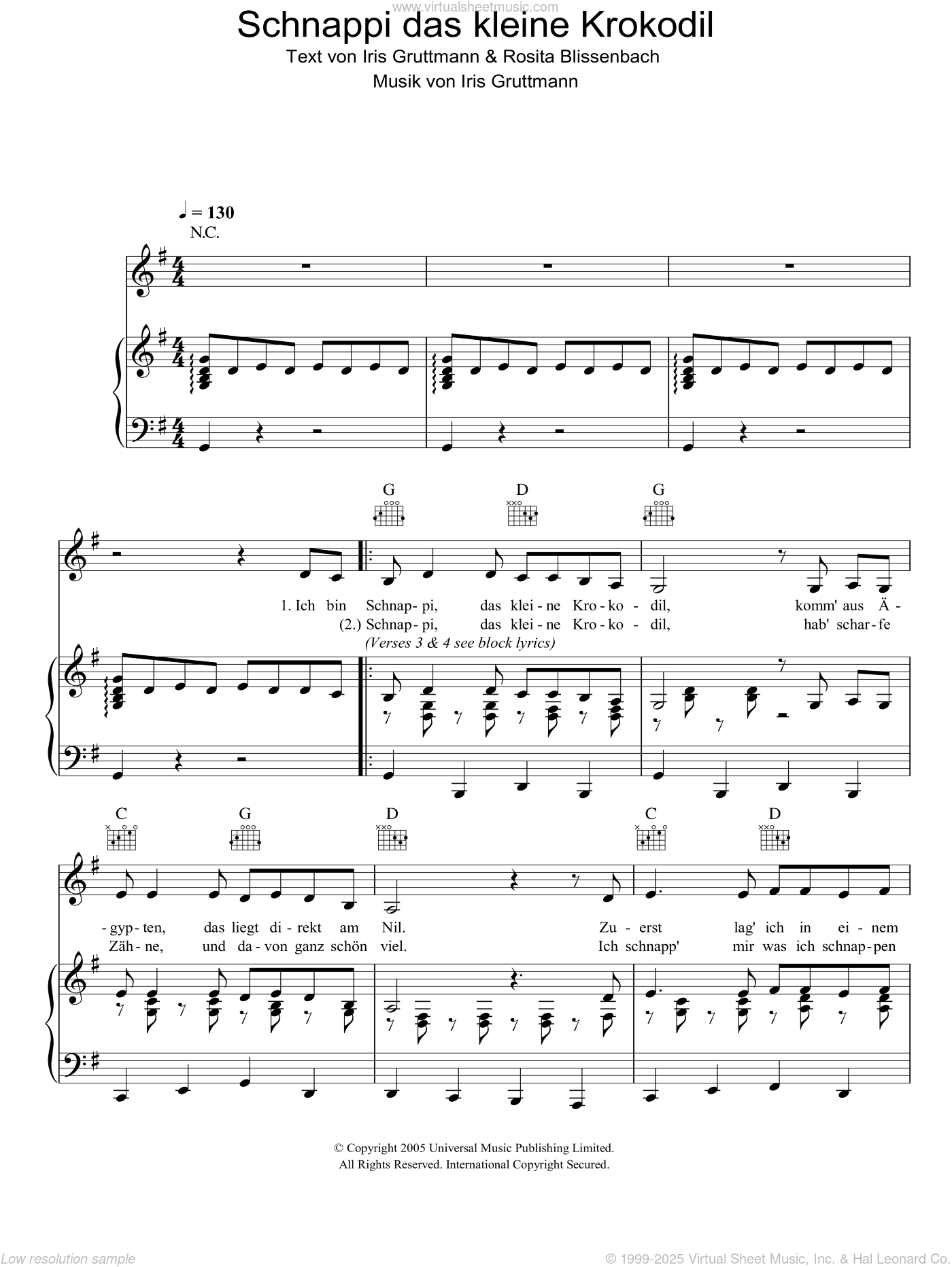 Schnappi das kleine Krokodil sheet music for voice, piano or guitar