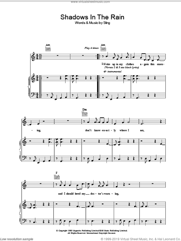 Shadows In The Rain sheet music for voice, piano or guitar (PDF)