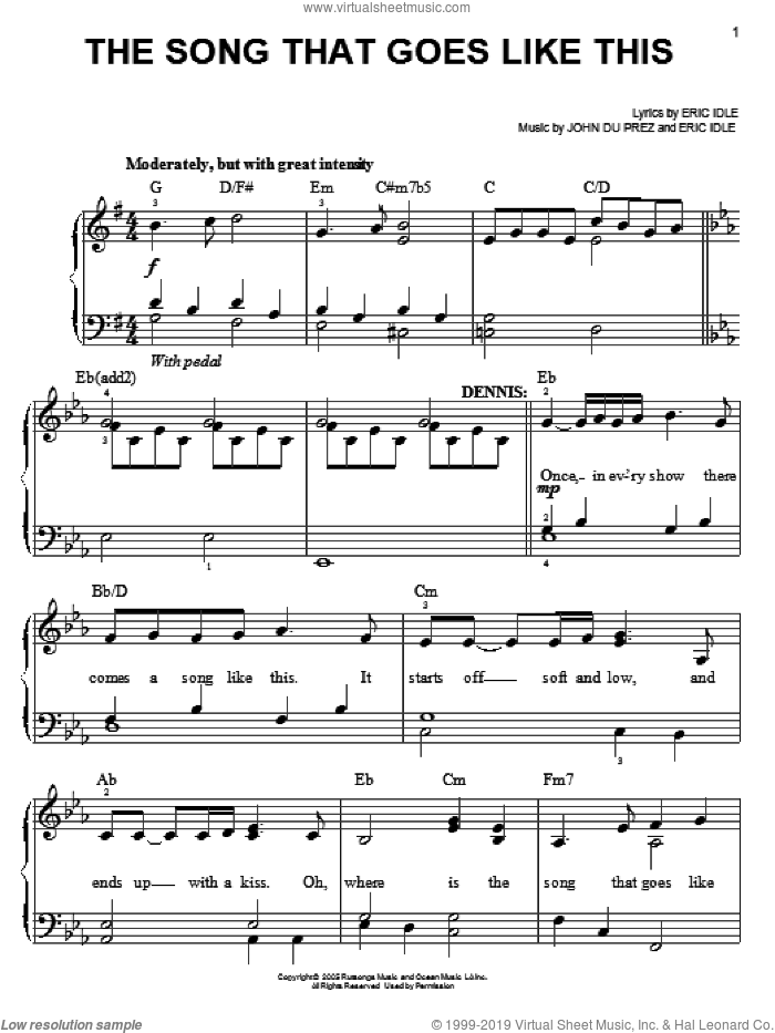 The Song That Goes Like This (from Monty Python's Spamalot) sheet music ...