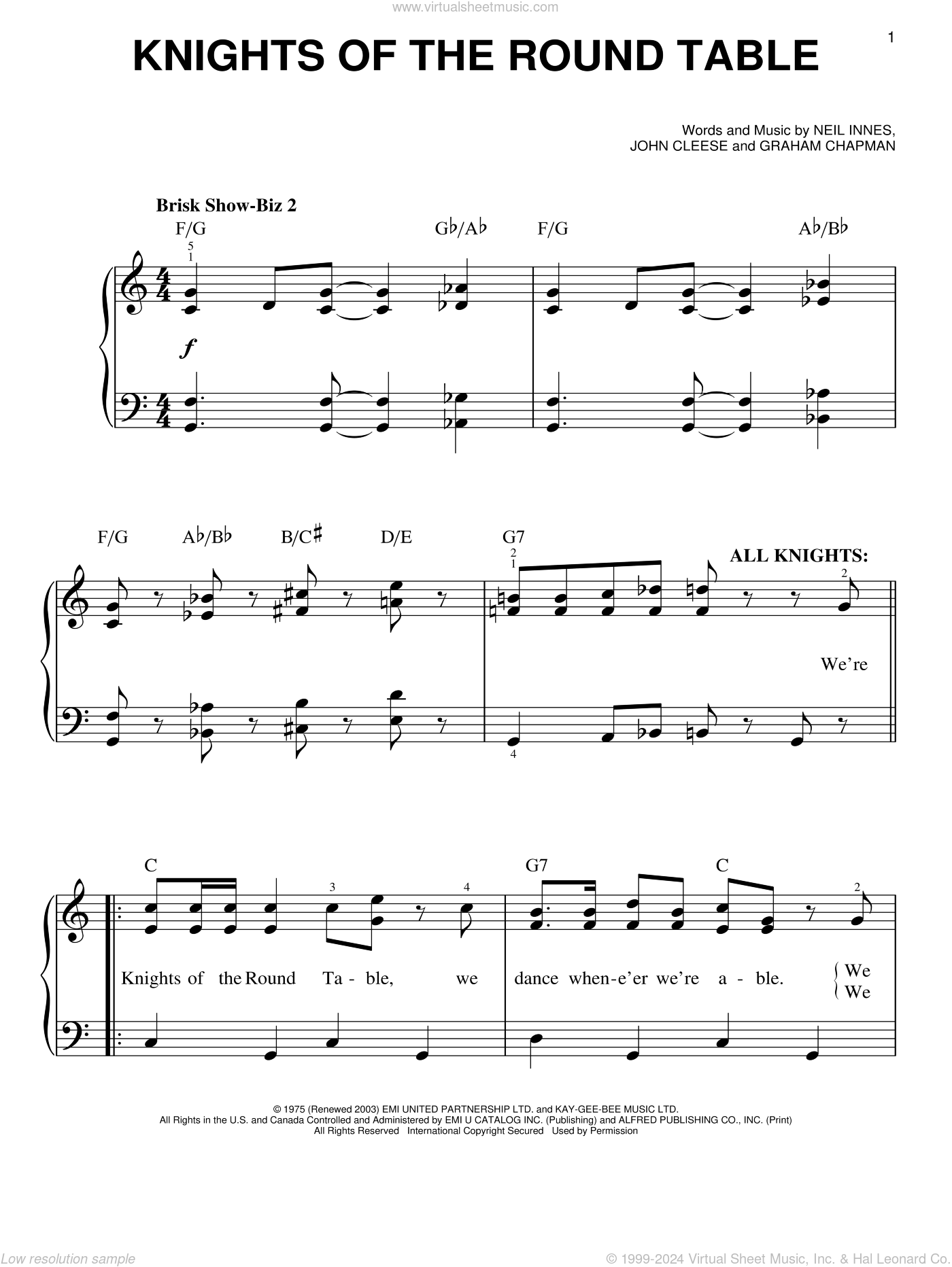 Knights Of The Round Table sheet music for piano solo (PDF)